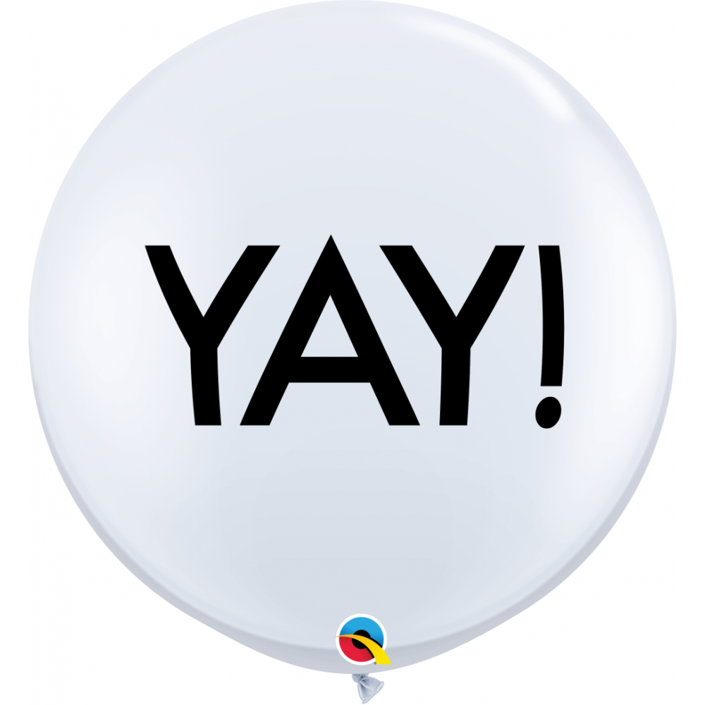 3' Yay - White Round Latex Balloons, Qualatex 88202, pack of 2 pcs